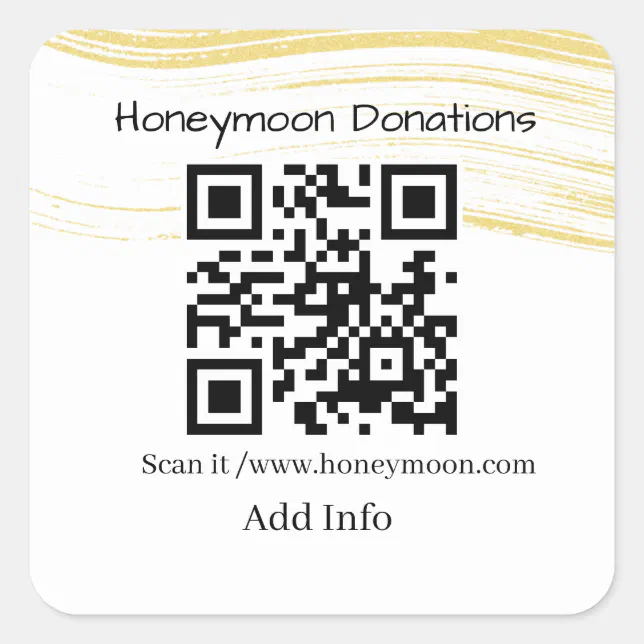 Simple minimalist honeymoon donations wedding q r square sticker | Zazzle