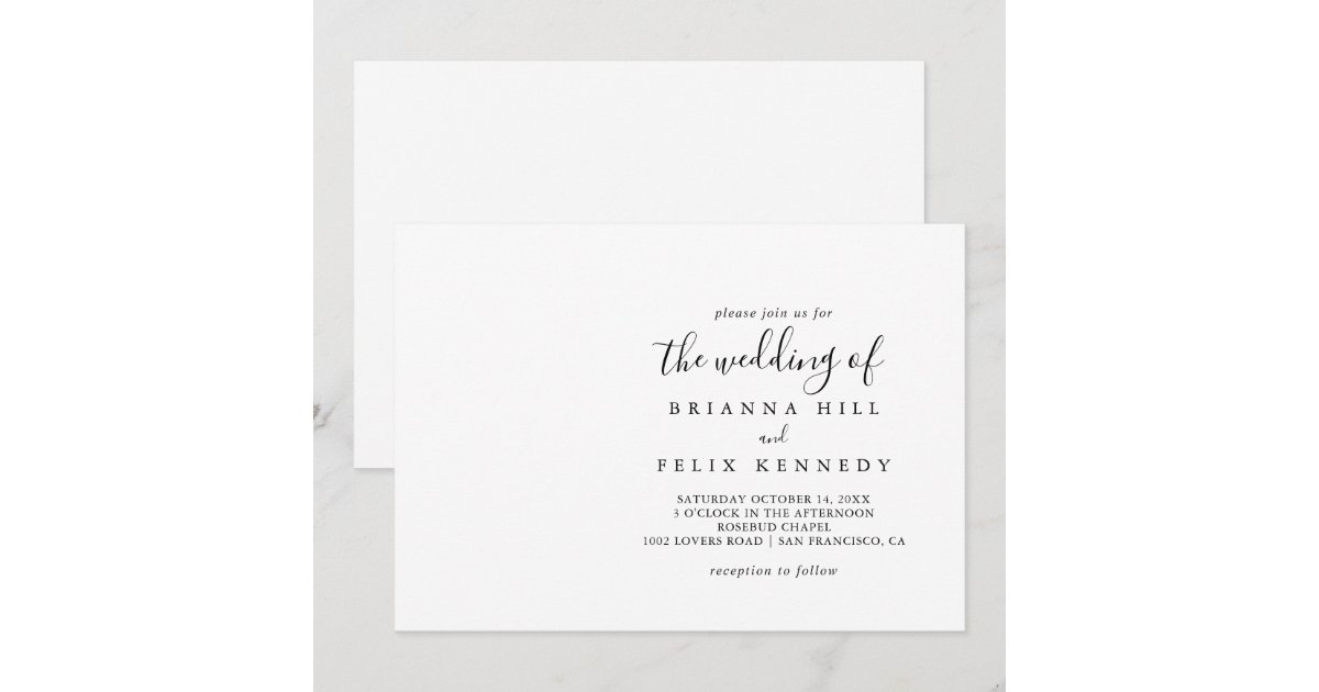 Simple Minimalist Horizontal Wedding Invitation | Zazzle