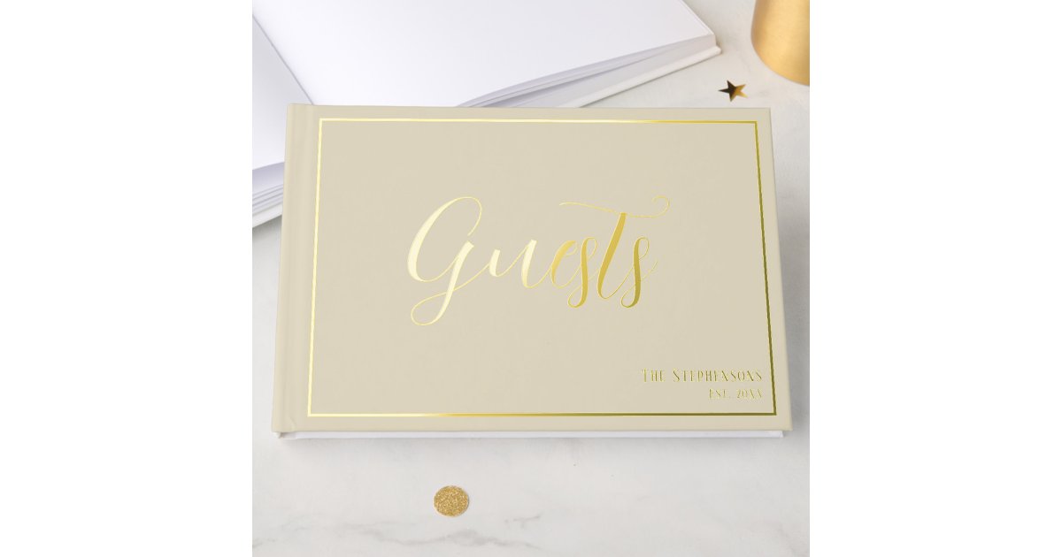 Simple Minimalist Ivory Formal Gold Foil Guest Book | Zazzle