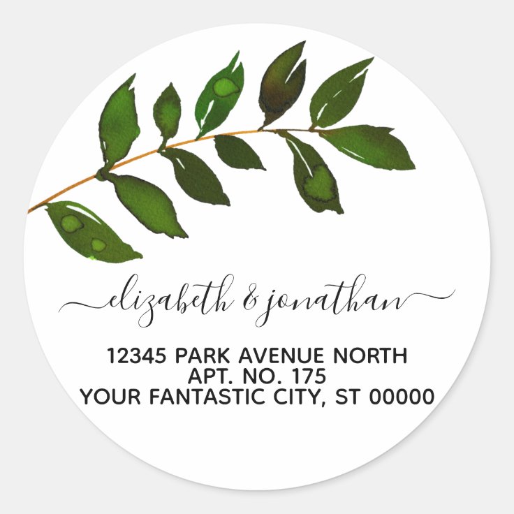 Simple Minimalist Leaf Foliage Wedding Classic Round Sticker | Zazzle