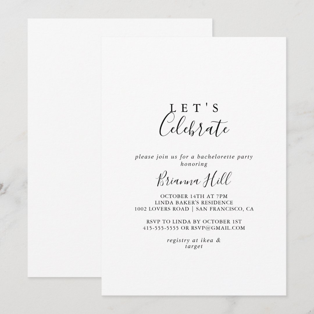 Simple Minimalist Let's Celebrate Party Invitation | Zazzle