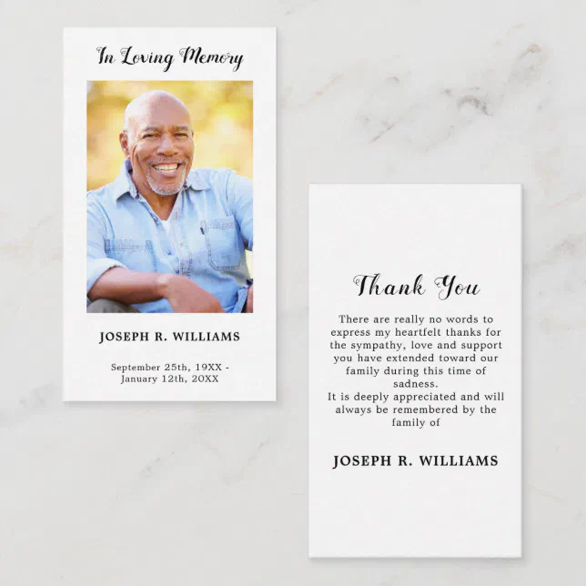 Simple Minimalist Memorial Photo Funeral Thank You Note Card | Zazzle