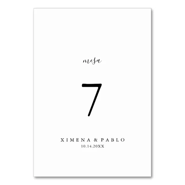 Simple Minimalist Mesa Spanish Wedding Table Number | Zazzle