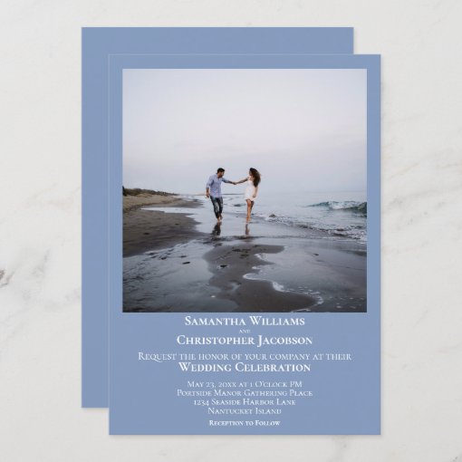 Simple Minimalist Modern Light Blue Photo Wedding Invitation | Zazzle
