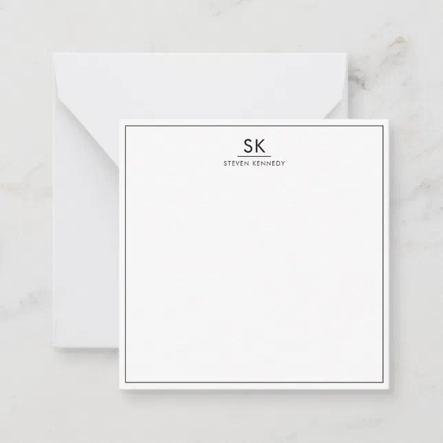 Simple Minimalist Monogram Initials Custom Name Note Card | Zazzle