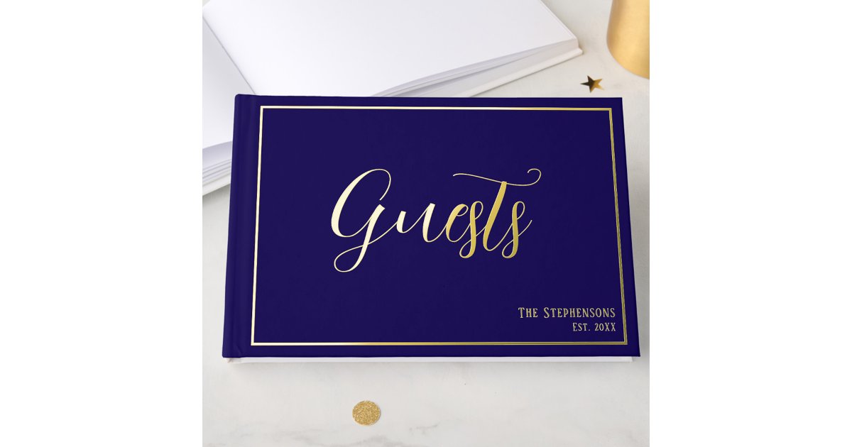 Simple Minimalist Navy Blue Formal Gold Foil Guest Book | Zazzle
