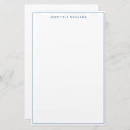 Simple Minimalist Navy Blue Thin Border Frame Stationery | Zazzle