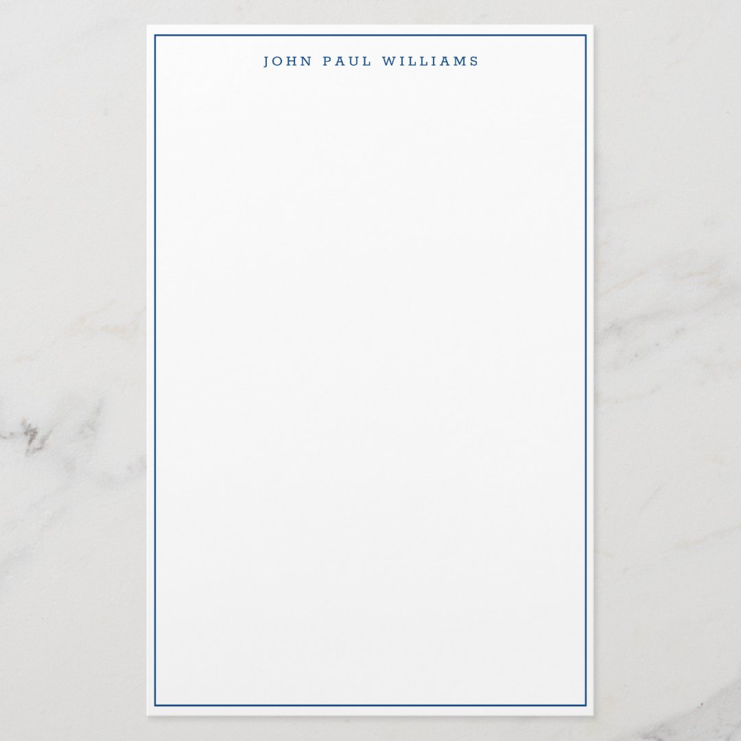 Simple Minimalist Navy Blue Thin Border Frame Stationery | Zazzle