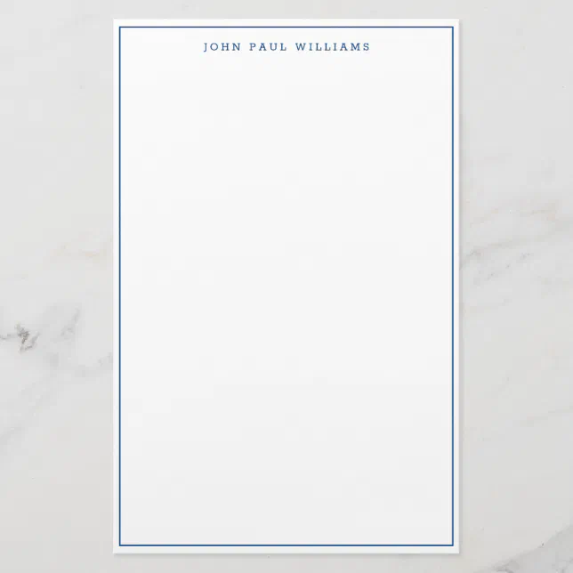 Simple Minimalist Navy Blue Thin Border Frame Stationery | Zazzle