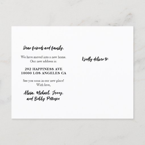 Simple minimalist new home script moving announcement postcard | Zazzle