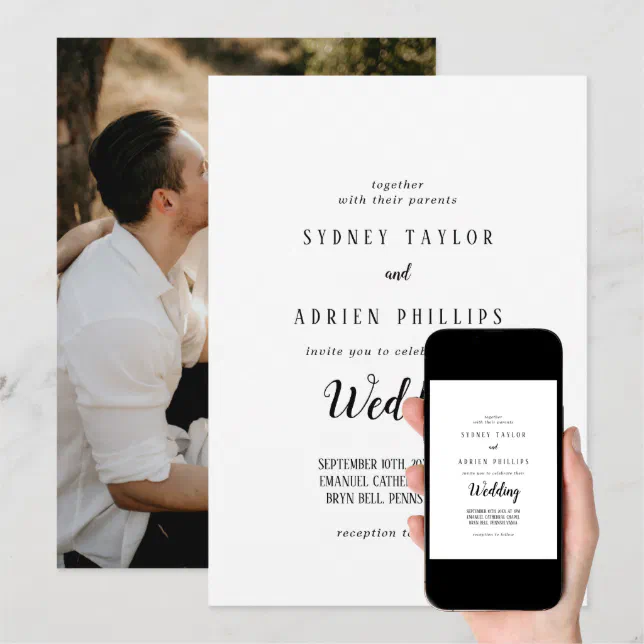 Simple Minimalist Photo Informal Wedding Invitation | Zazzle