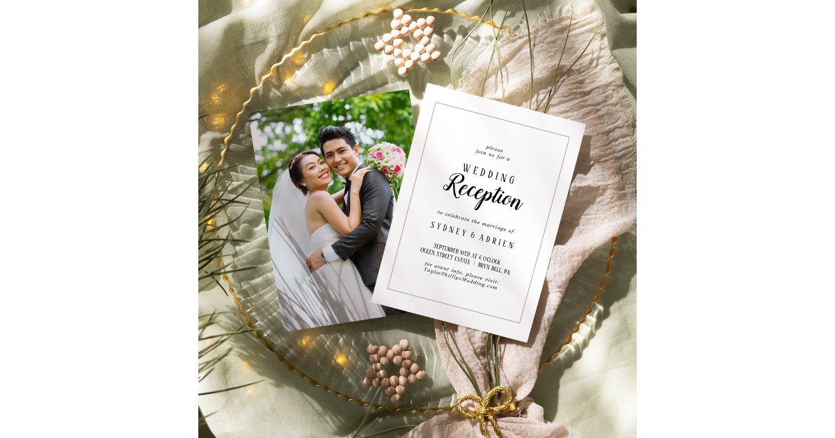 Simple Minimalist Photo Wedding Reception Frame Invitation | Zazzle