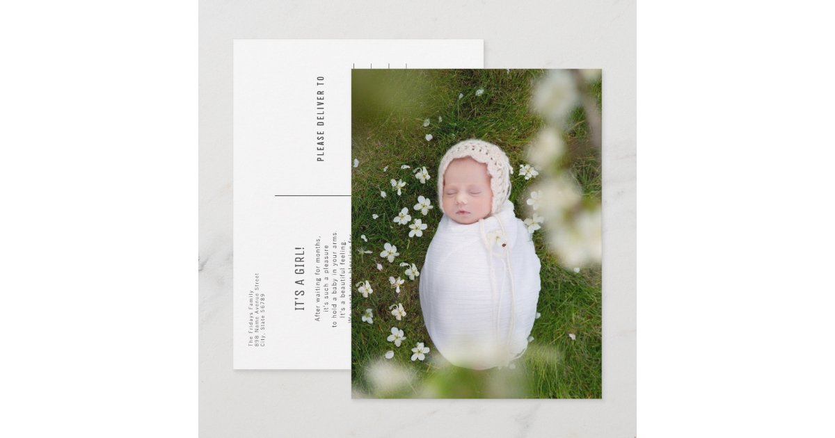 Simple Minimalist Portrait Photo Baby Announcement Postcard | Zazzle