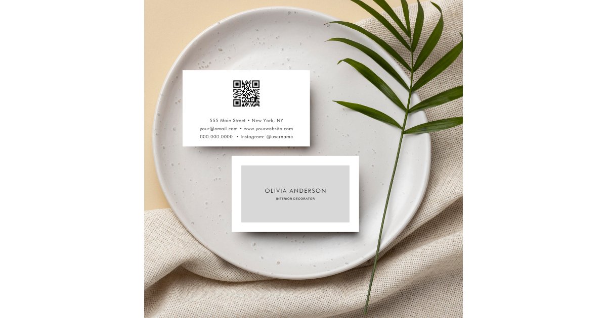 Simple Minimalist QR Code Gray Modern Stylish Business Card | Zazzle