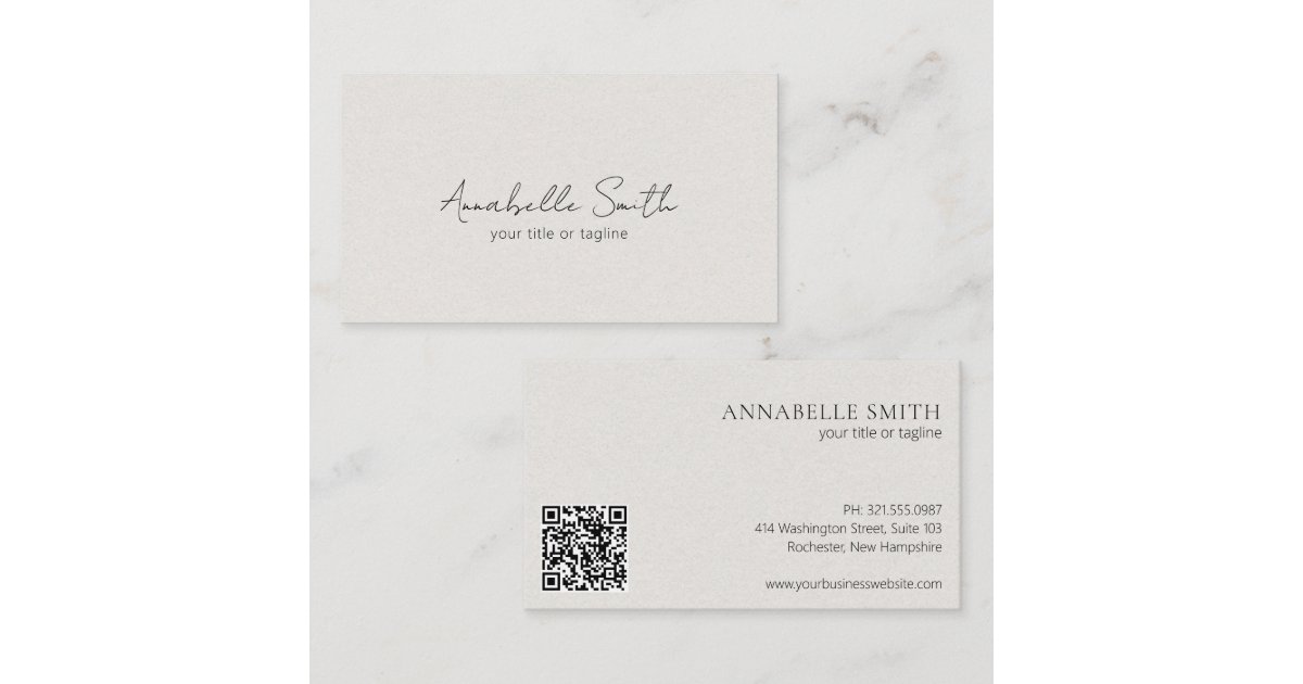 Simple Minimalist QR Code Modern Beige Elegant Business Card | Zazzle