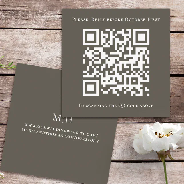 Simple Minimalist QR Code Square Brown Grey RSVP Enclosure Card | Zazzle