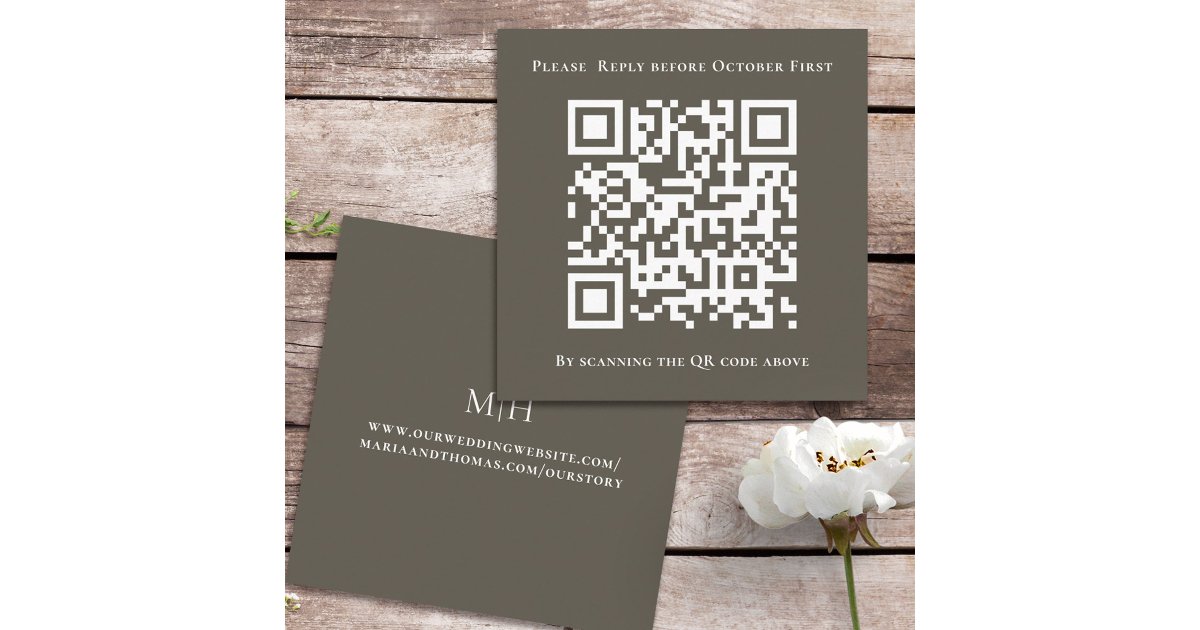 Simple Minimalist QR Code Square Brown Grey RSVP Enclosure Card | Zazzle