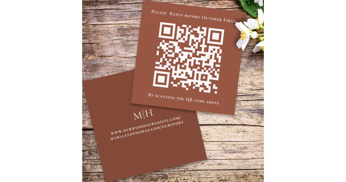 Simple Minimalist QR Code Square Terracotta RSVP Enclosure Card | Zazzle