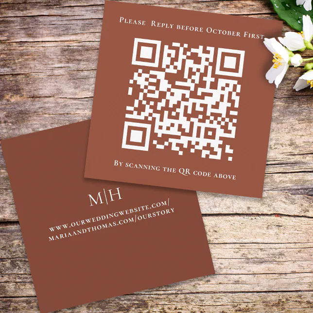 Simple Minimalist QR Code Square Terracotta RSVP Enclosure Card | Zazzle