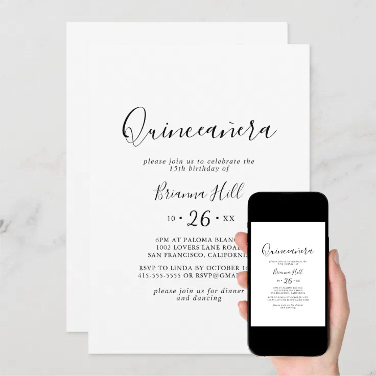 Simple Minimalist Quinceañera Invitation | Zazzle