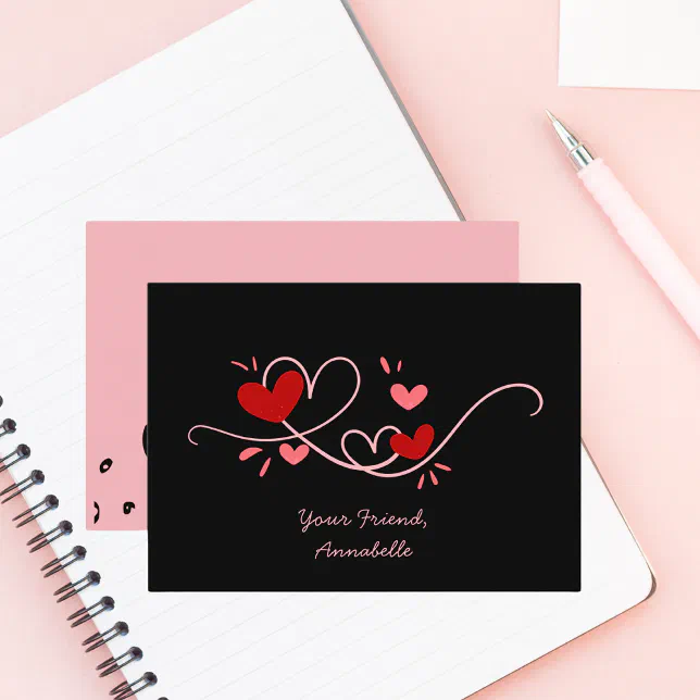 Simple Minimalist Red and Pink Heart Valentines Note Card | Zazzle