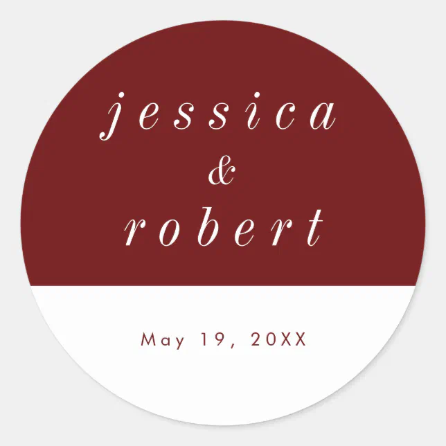 Simple Minimalist Red and White Wedding Classic Round Sticker | Zazzle