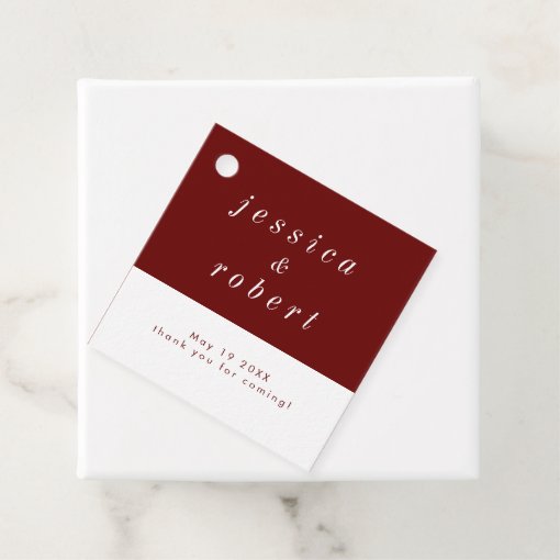 Simple Minimalist Red and White Wedding Favor Tags | Zazzle