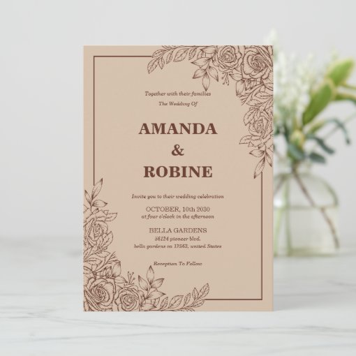 Simple Minimalist Rustic Flower Wedding Invitation | Zazzle