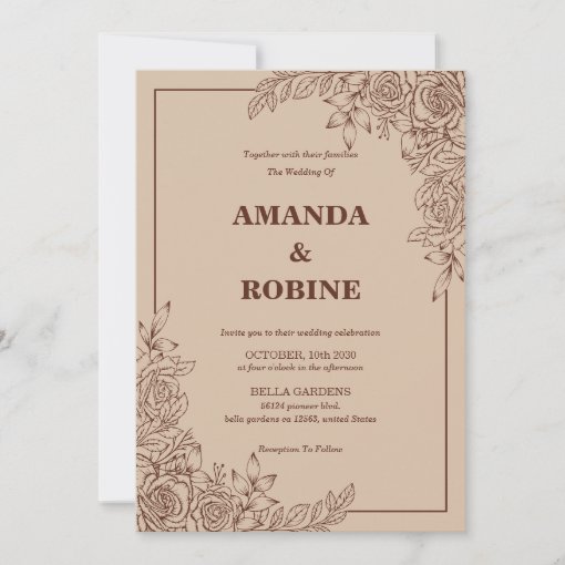 Simple Minimalist Rustic Flower Wedding Invitation | Zazzle