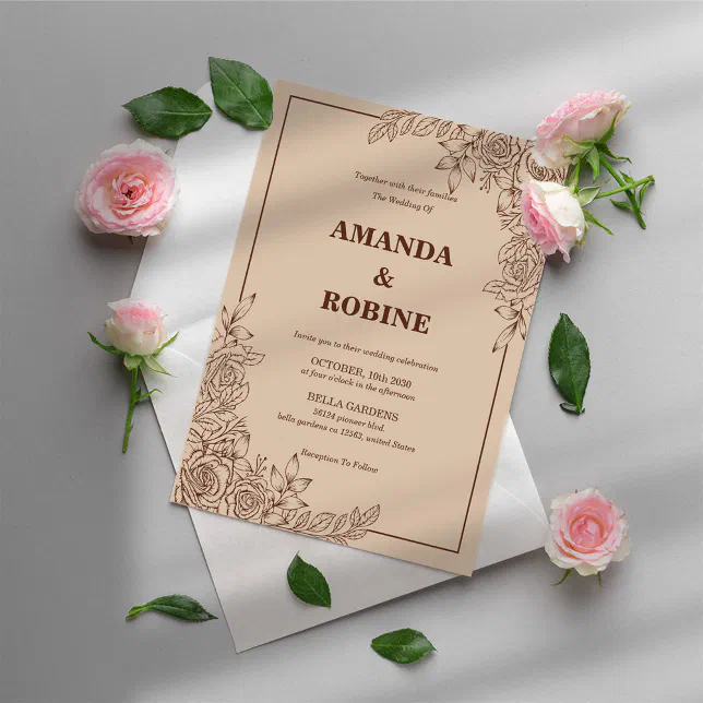 Simple Minimalist Rustic Flower Wedding Invitation | Zazzle