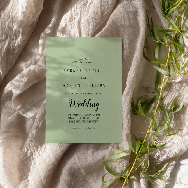 Simple Minimalist|Sage Informal Wedding Invitation | Zazzle