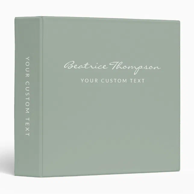 Simple Minimalist Script Sage Green Personalized 3 Ring Binder | Zazzle