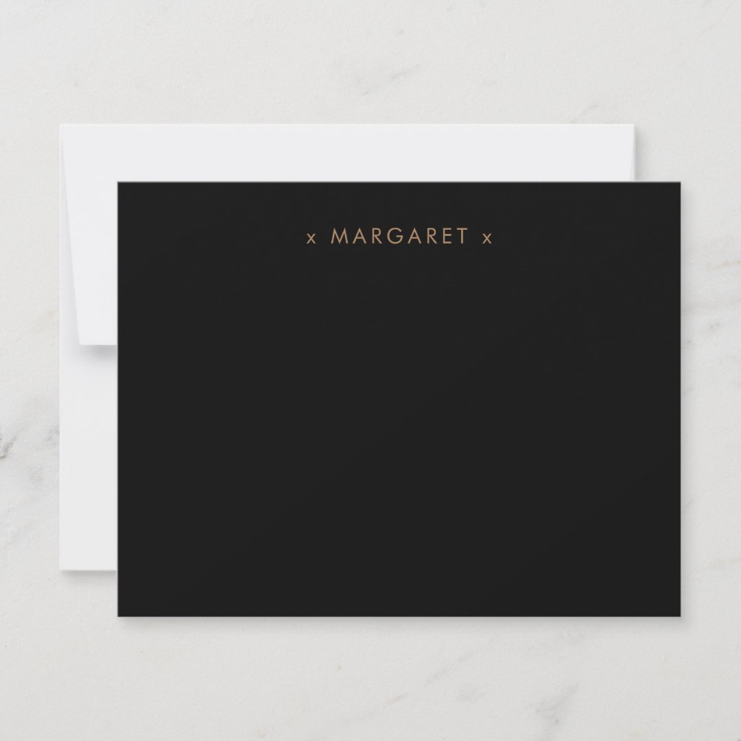 Simple Minimalist Solid Black Gold Personalized Note Card | Zazzle