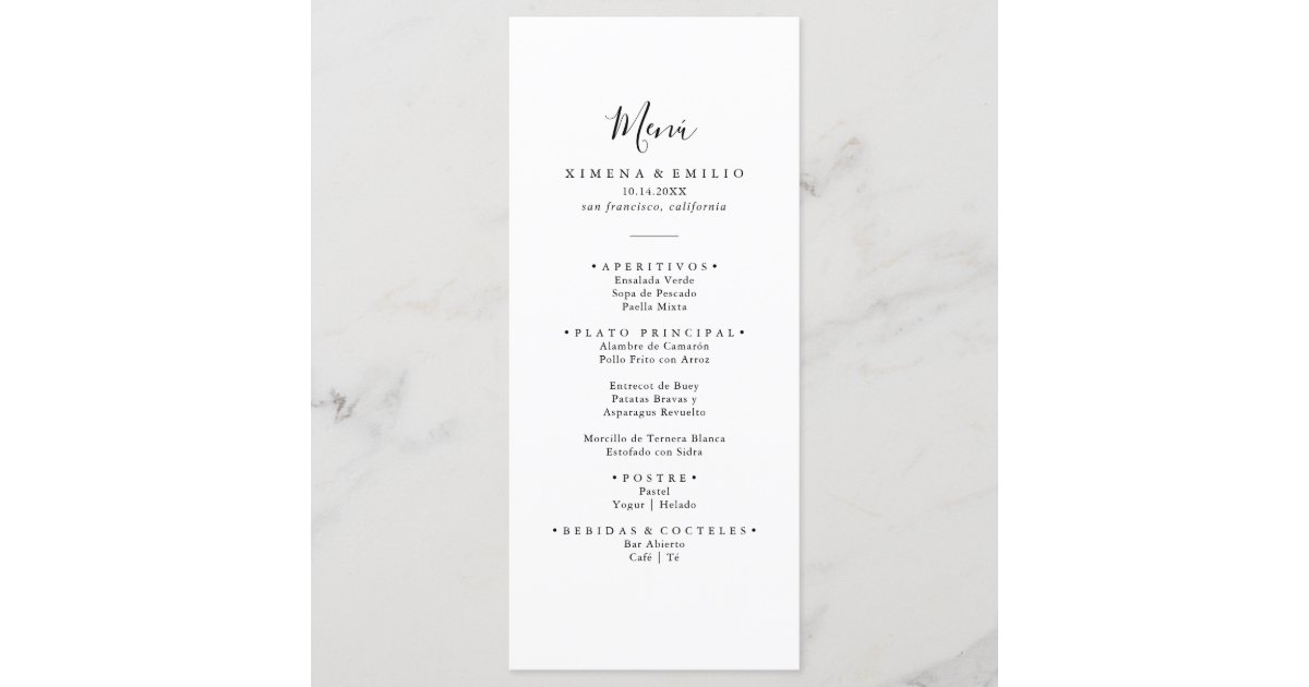 Simple Minimalist Spanish Dinner Menu | Zazzle