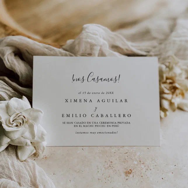 Simple Minimalist Spanish Elopement Announcement | Zazzle