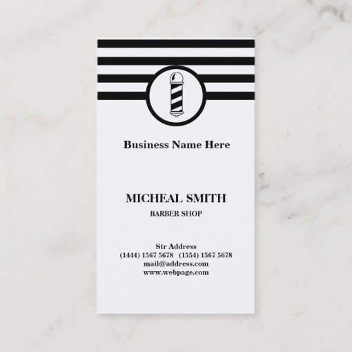 Simple Minimalist Striped Chic Barbershop Business Card | Zazzle