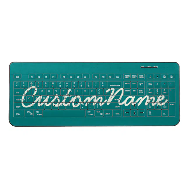 Simple, Minimalist, Teal Background & Ivory Name Wireless Keyboard | Zazzle