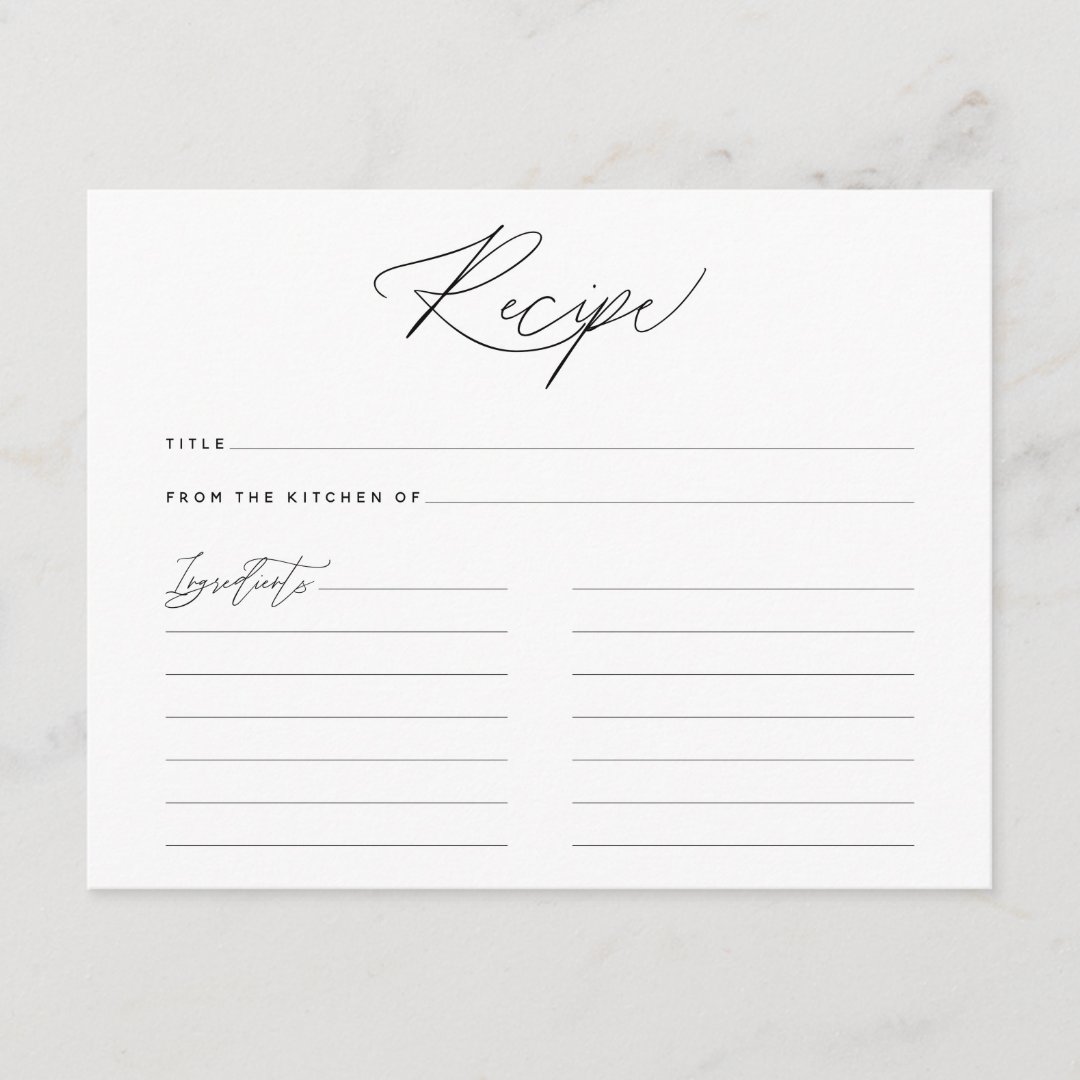 Simple Minimalist Type Script Recipe Card | Zazzle