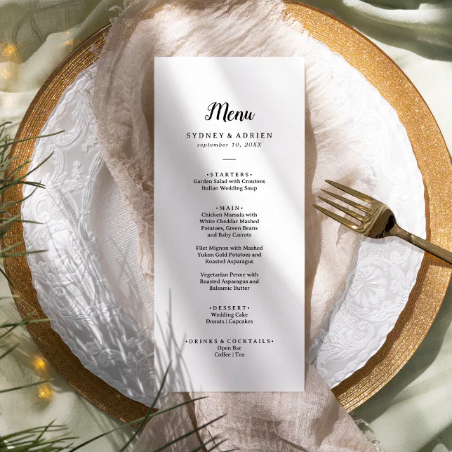 Simple Minimalist Wedding Dinner Menu | Zazzle