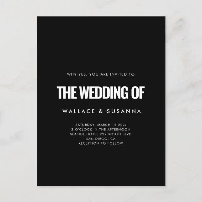 Simple minimalist wedding invitation postcard | Zazzle