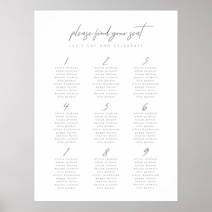 Simple Minimalist Wedding Seating Chart | Zazzle.com