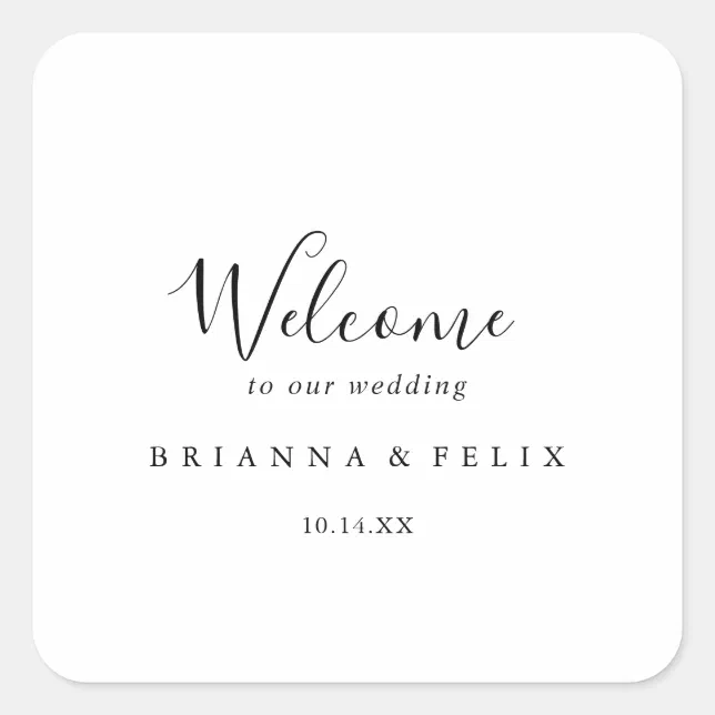 Simple Minimalist Wedding Welcome Square Sticker | Zazzle