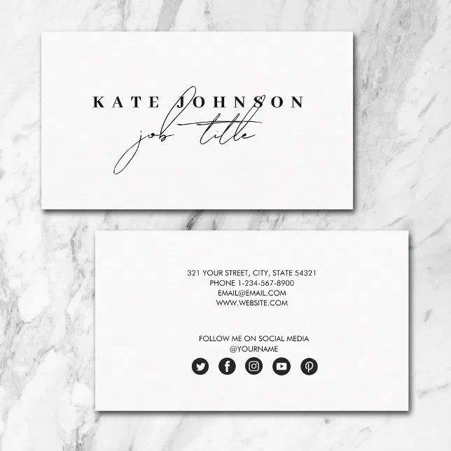 Simple Minimalist White Signature Script Business Card | Zazzle