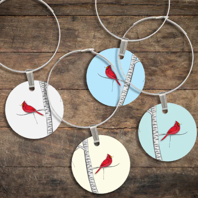 Simple Minimalist Winter Red Cardinal Birch Tree Wine Charm | Zazzle
