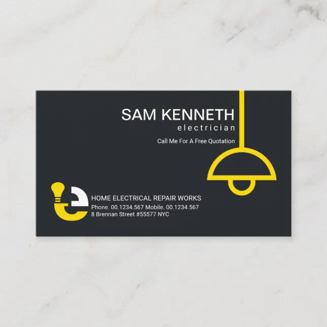 Simple Minimalist Yellow Lamp Electrician Business Card | Zazzle