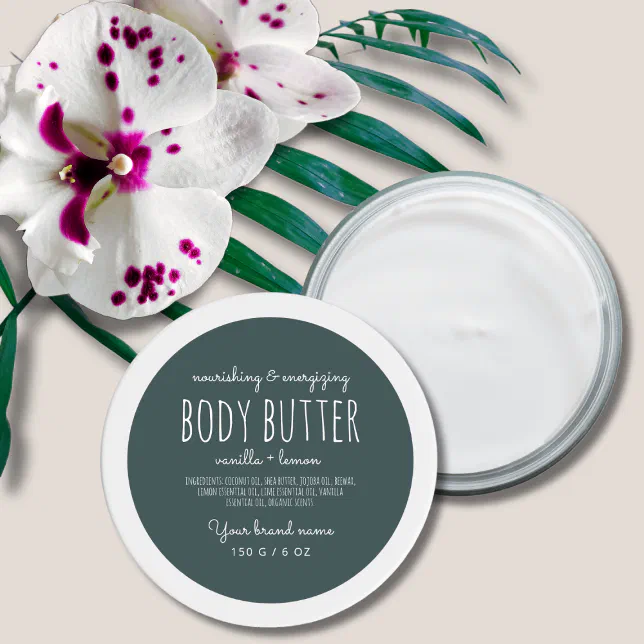 Simple minimalistic packaging green body butter classic round sticker ...