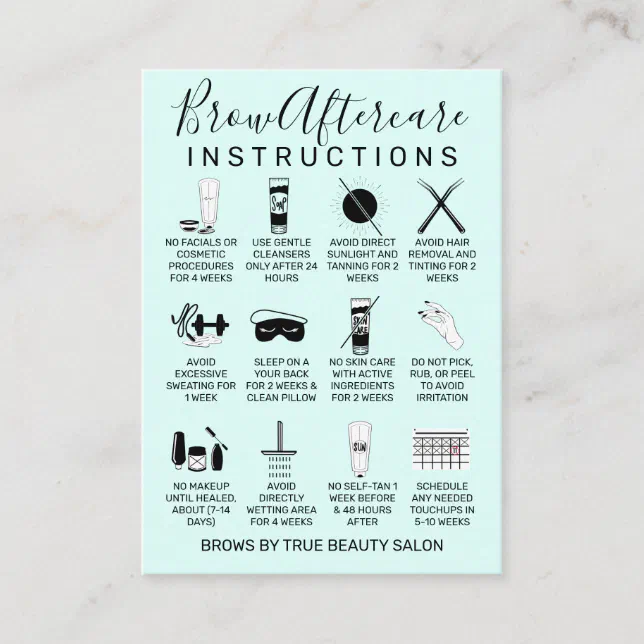 Simple Mint Green Brows Aftercare Icon Business Card | Zazzle