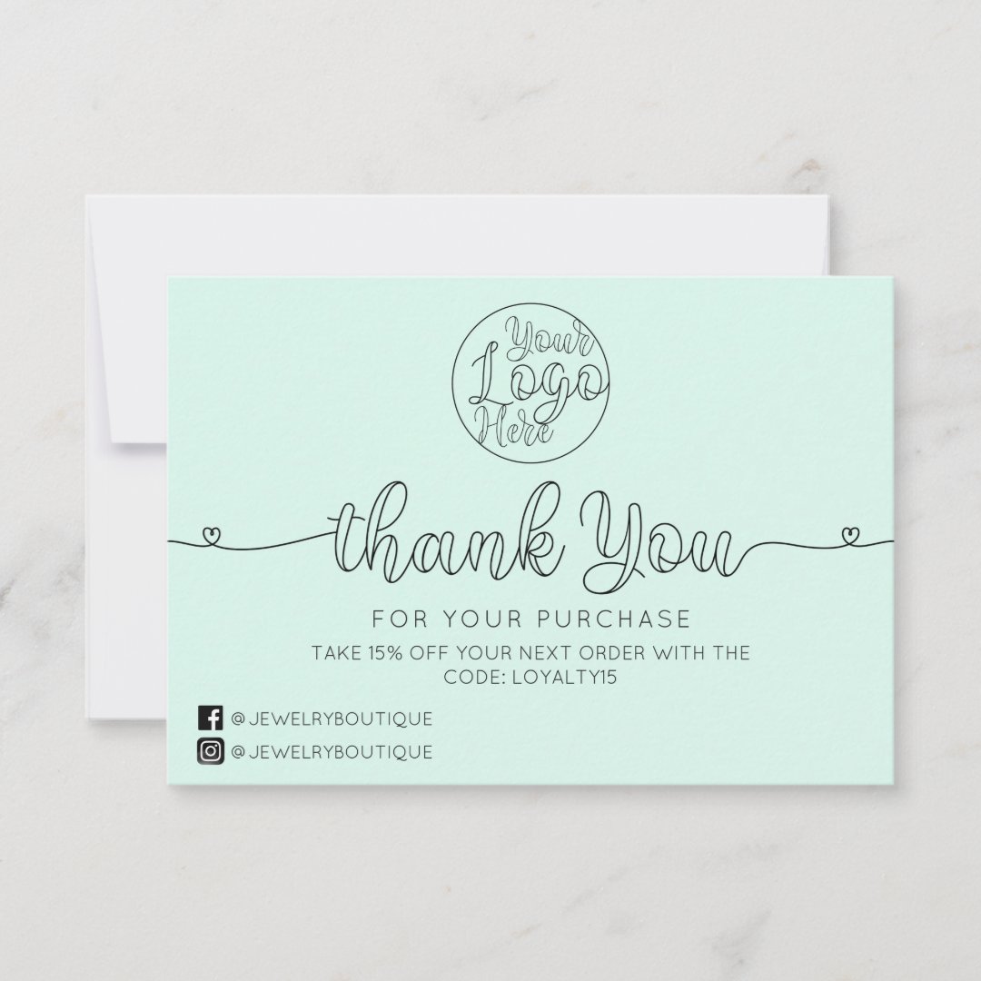 Simple Mint Handwritten Hearts Customer Business Thank You Card | Zazzle