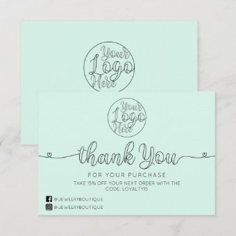 Simple Mint Handwritten Hearts Customer Business Thank You Card | Zazzle