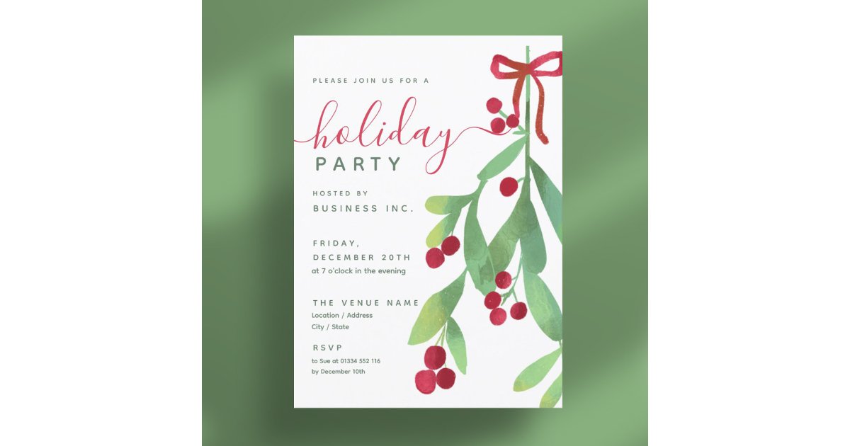 Simple Mistletoe Corporate Xmas Party Invitation | Zazzle